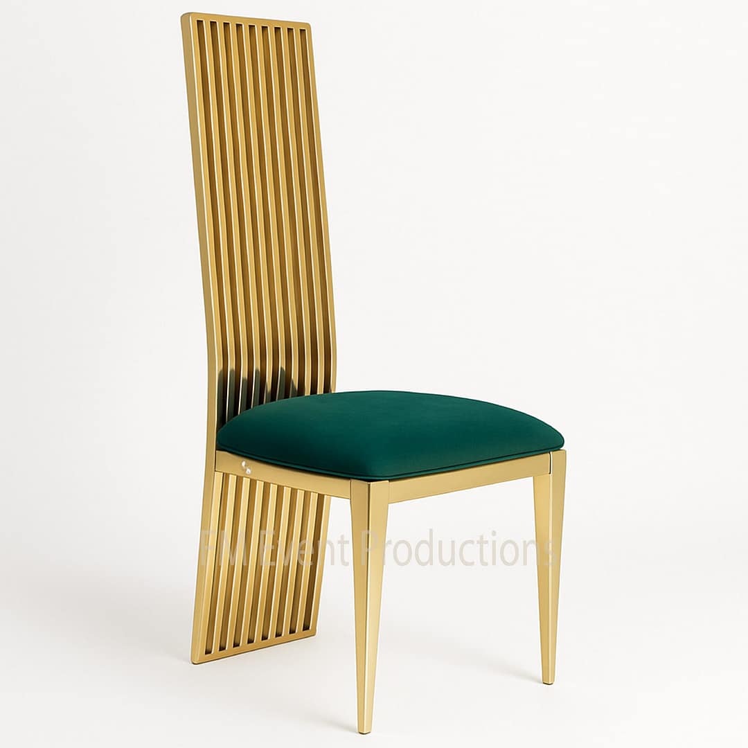 Gold High Back Emerald Green Chair Rental | FM Wedding & Event Productions